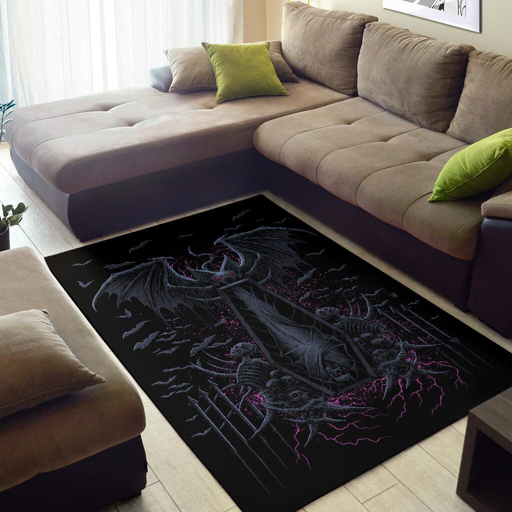 Skull Batwing Skeleton Coffin Shroud Area Rug Awesome Night - Etsy
