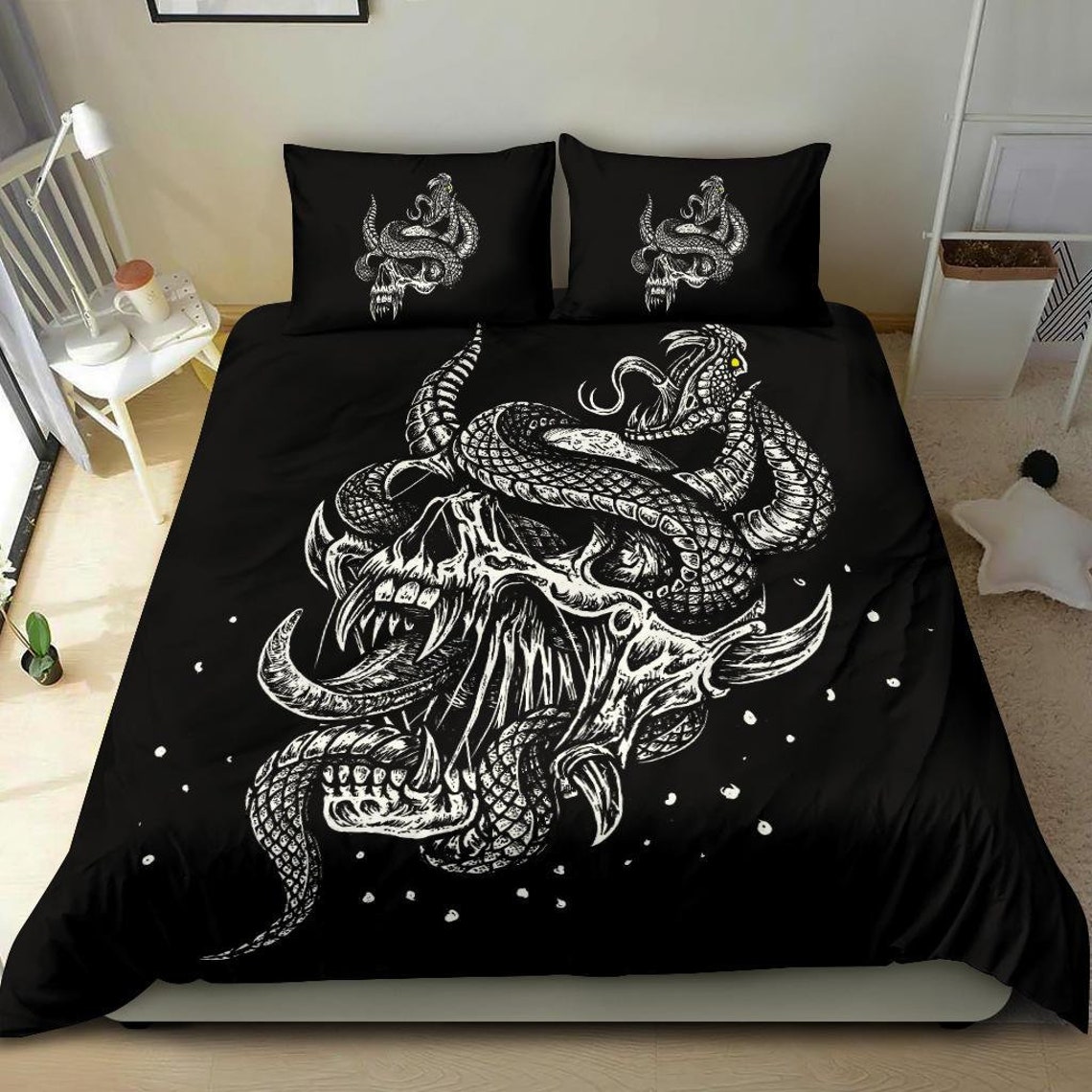 Demonic Skull Serpent 3 Piece Duvet Set-skull Demon Bed - Etsy