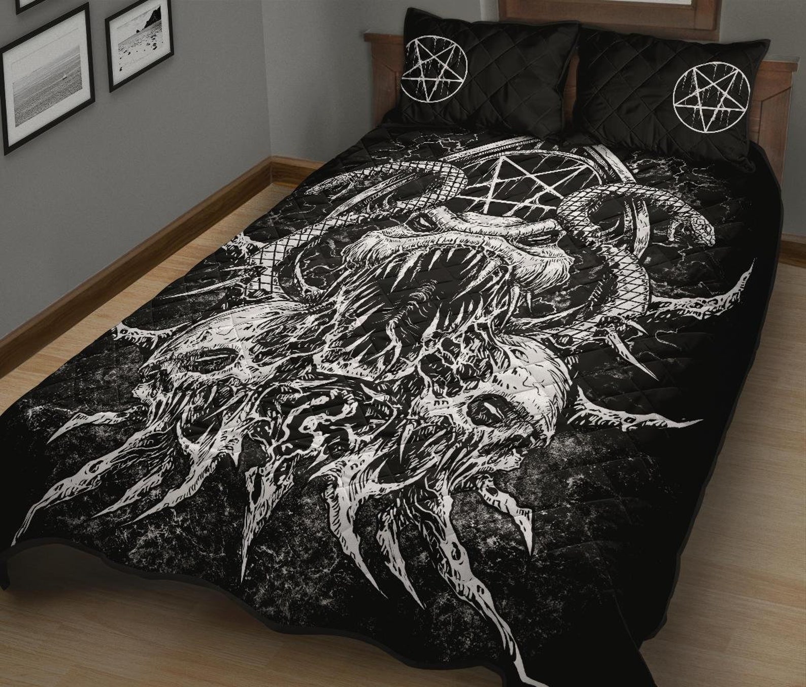 Skull Satanic Pentagram Serpent Demon Quilt 3 Piece Bed Set - Etsy