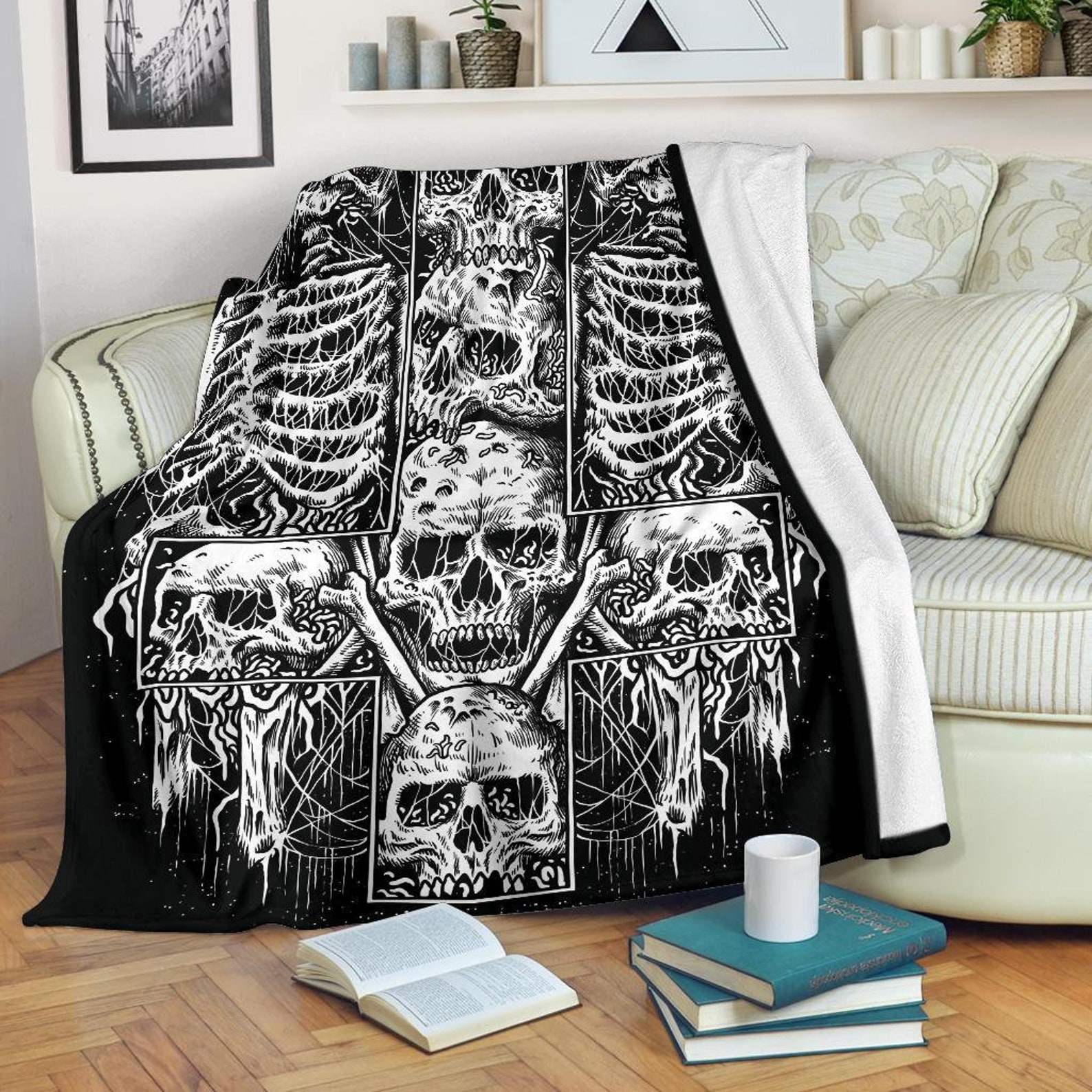 Satanic Skull Inverted Cross Blanket-gothic Satanic - Etsy