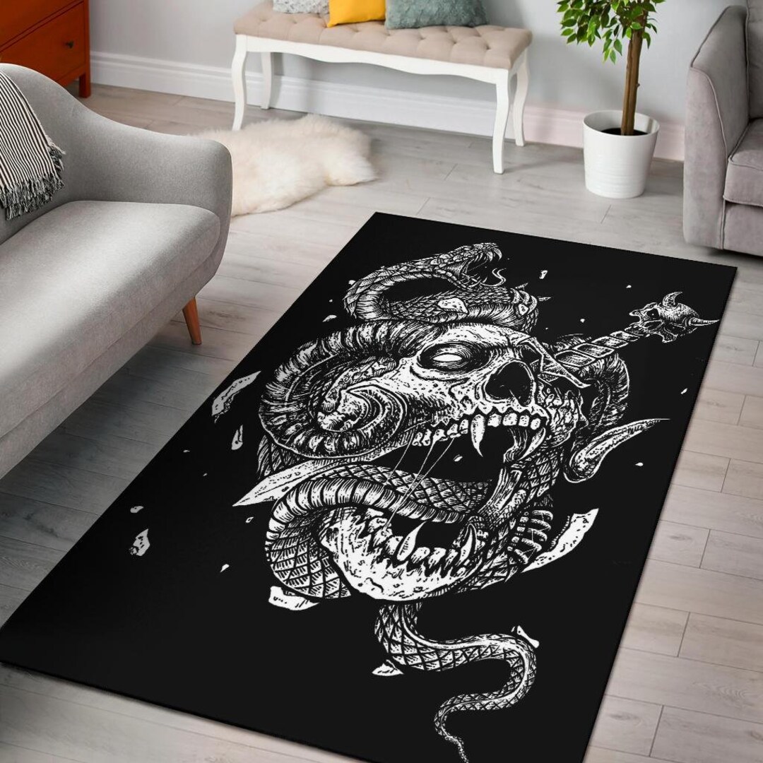 Skull Exploding Demon Dagger Serpent Area Rug-skull Rug-skull Serpent ...
