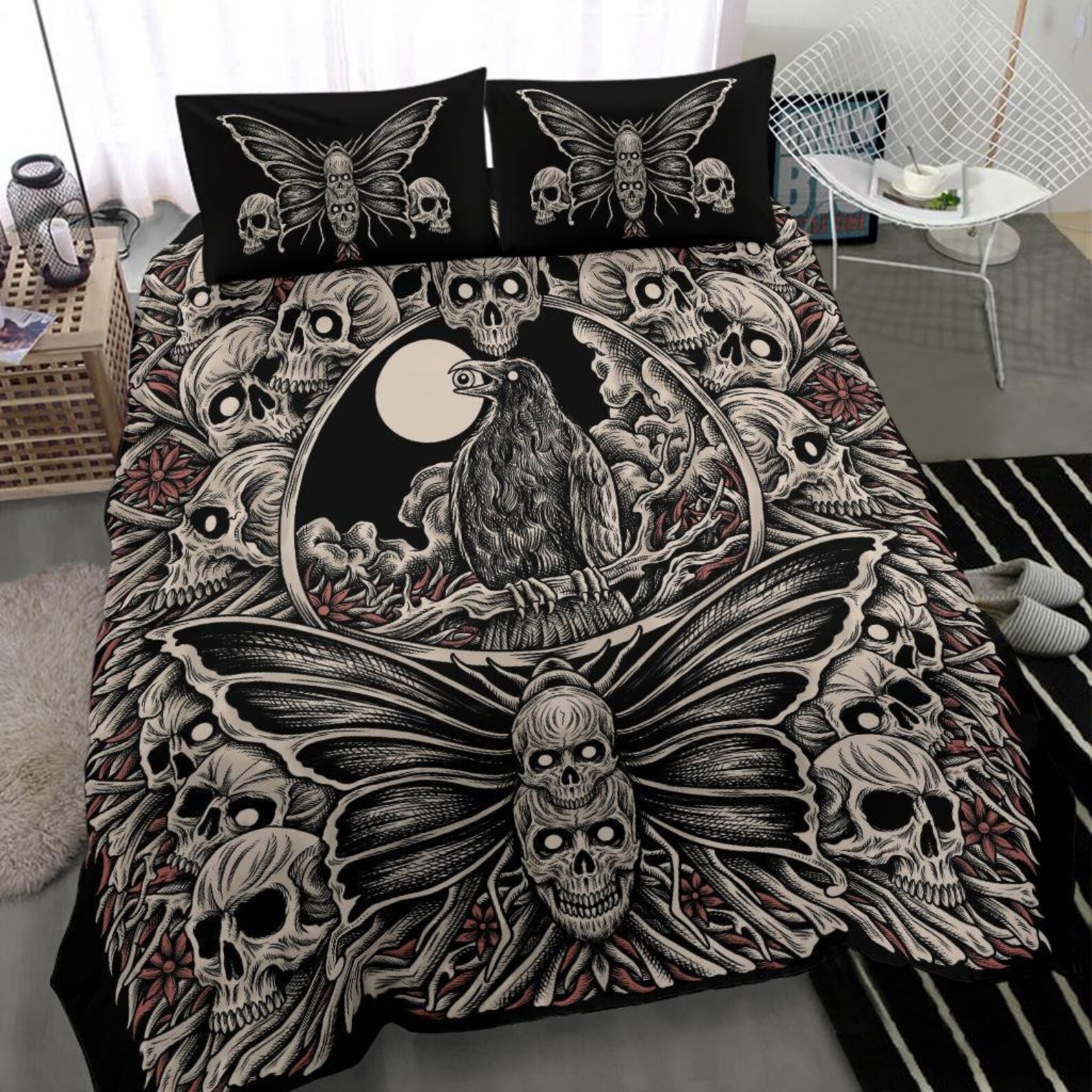 Skull Occult Raven Crow Moth 3 Piece Duvet Set Color - Etsy