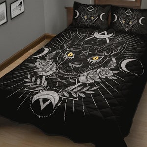 Gothic Occult Black Cat Unique Sphinx Style 3 Piece Quilt Set Awesome ...