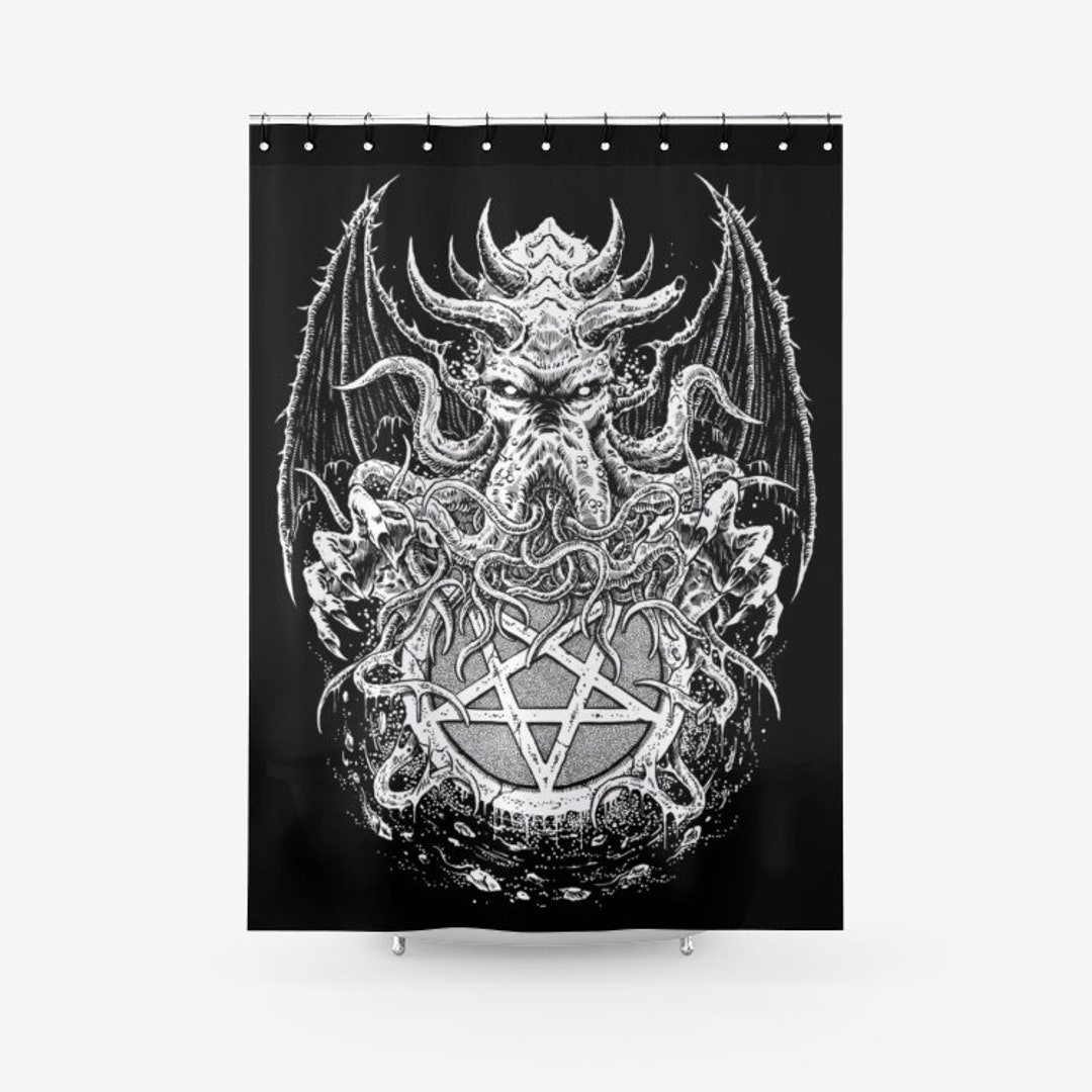 Skull Satanic Pentagram Demon Octopus Textured Fabric Shower Curtain-2 ...