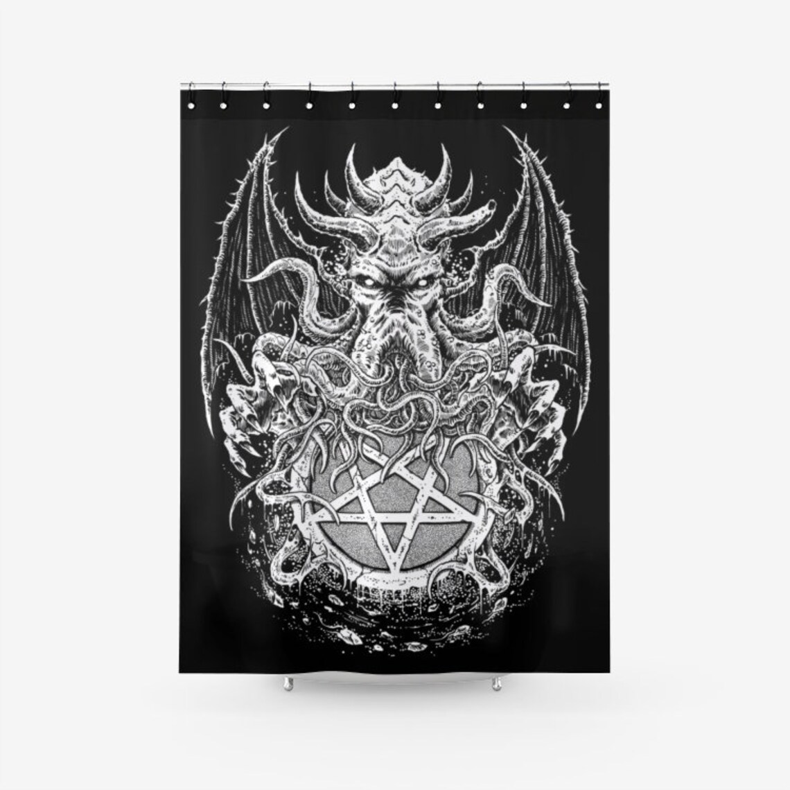 Skull Satanic Pentagram Demon Octopus Textured Fabric Shower | Etsy
