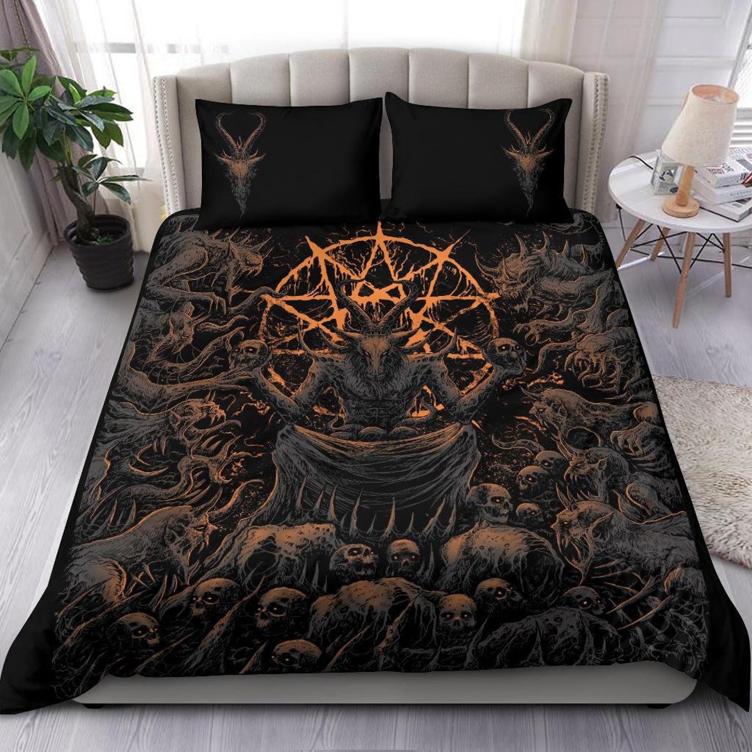 Skull Skeleton Satanic Goat Skull Trophy Demon Breed 3 Piece Duvet Set ...