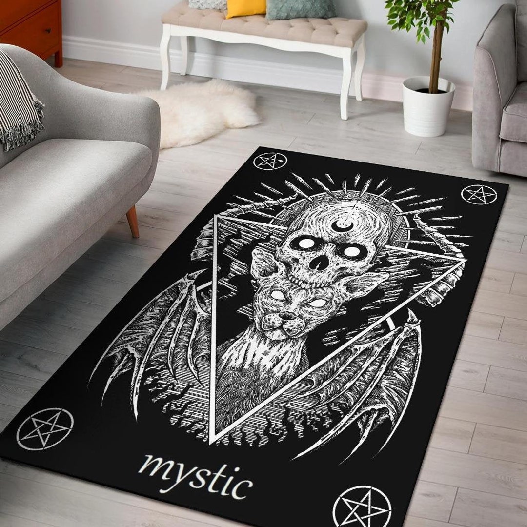 Skull Pentagram Occult Gothic Demon Cat Area Rug-skull Cat Pentagram ...