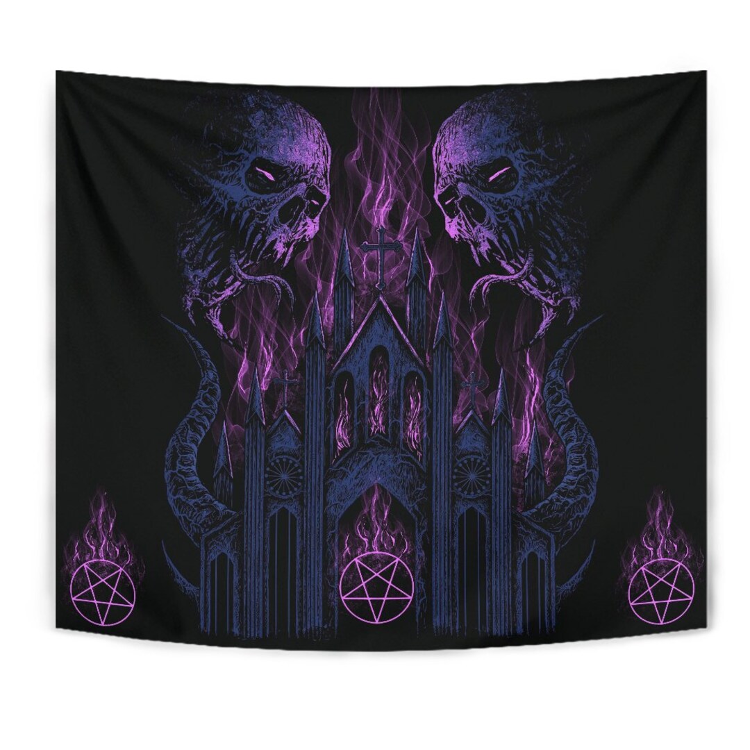 Skull Demon Satanic Pentagram Church Flame Large Wall Decoration ...