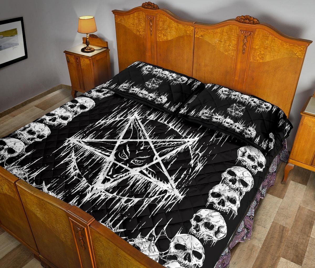 New Skull Satanic Pentagram Drip Quilt 3 Piece Set With - Etsy