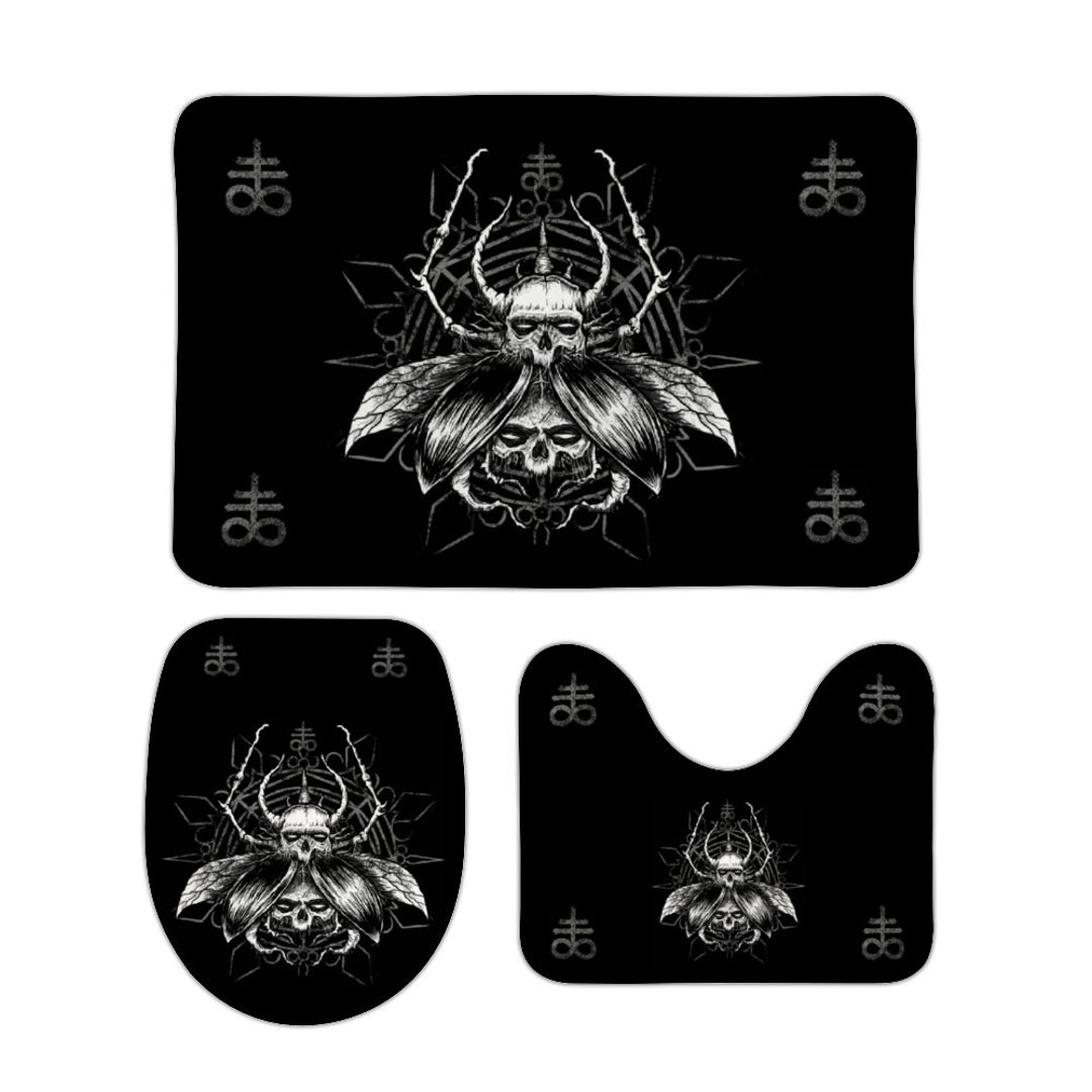 Skull Goth Occult Satanic Fly Coral Velvet 3 Piece Bathroom Set-skull ...