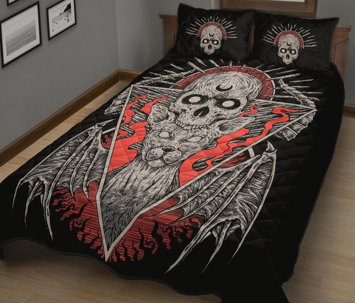 Gothic Quilt Skull Bat Wing Cat 3 Piece Bed Set Color - Etsy