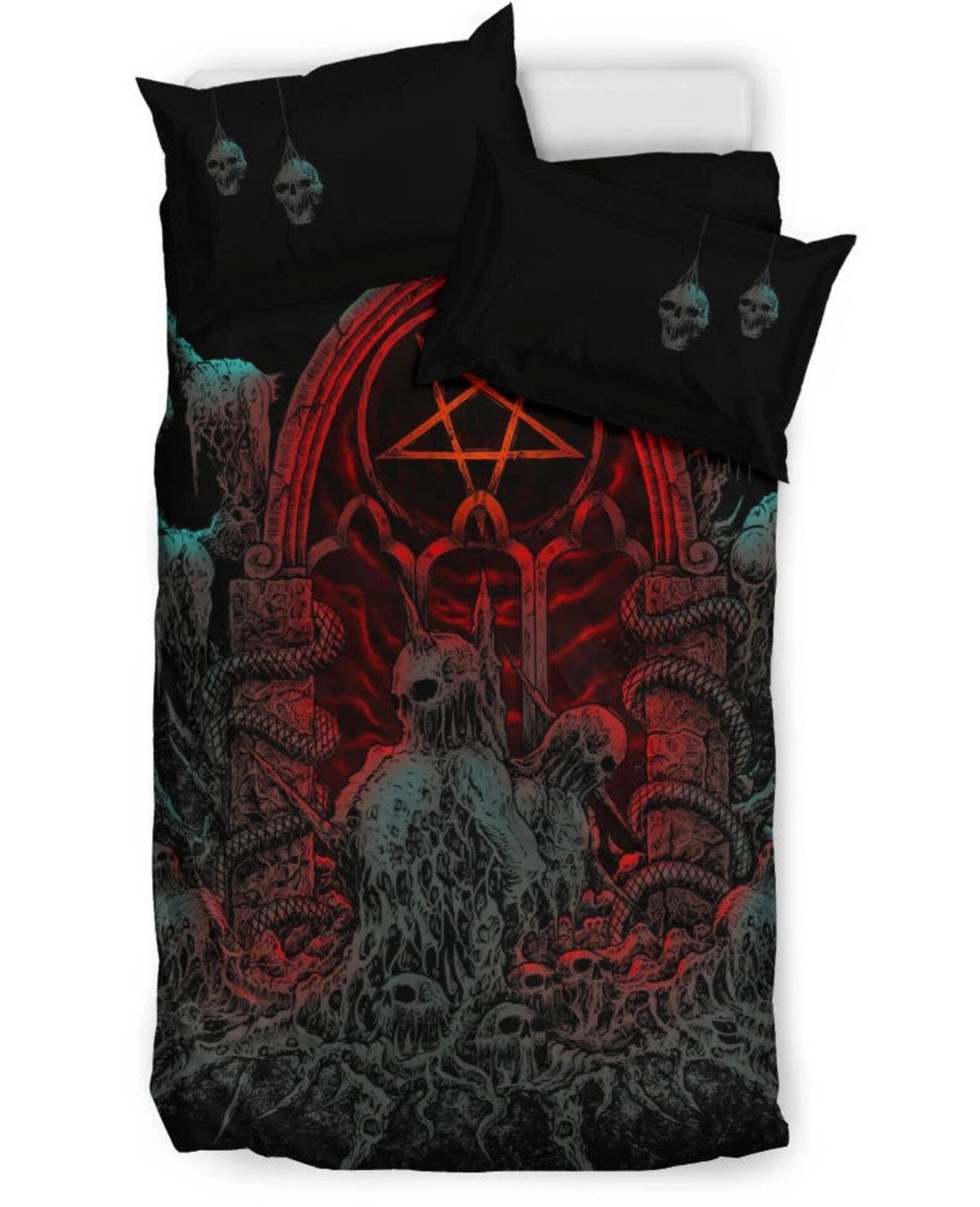 Satanic Skull Impaled Skeleton Inverted Flame Pentagram Shrine | Etsy