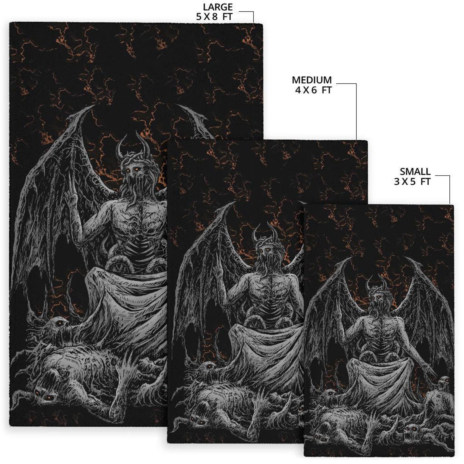 Skull Skeleton Satanic Bat Wing Demon God Area Rug Dark Version-satanic ...