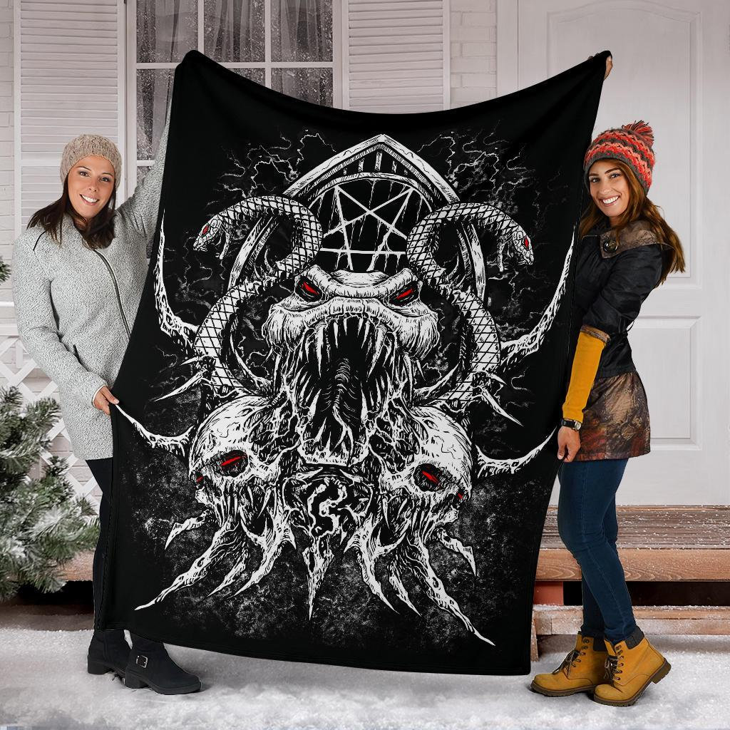 Skull Satanic Pentagram Demon Serpent Blanket Black And White Red Eye ...