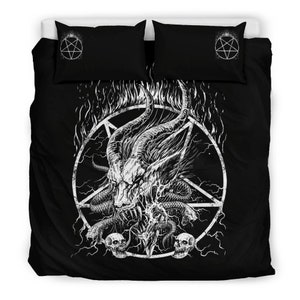 Skull Satanic Pentagram Satanic Goat Demon Serpent 3 Piece Duvet ...