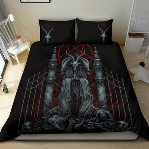 New Skull Satanic Goat Satanic Pentagram Welcome to Hell 3 Piece Duvet ...
