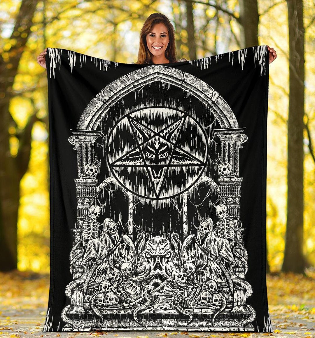 Skull Skeleton Satanic Pentagram Drip Shrine Blanket-satanic Blankets ...