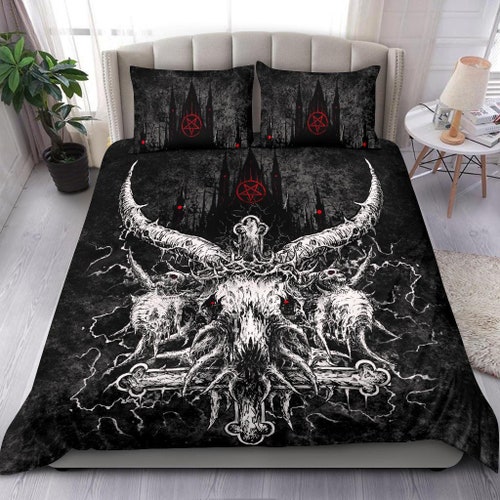 Skull Satanic Goat Satanic Pentagram Flame Quilt 3 Piece Bed | Etsy