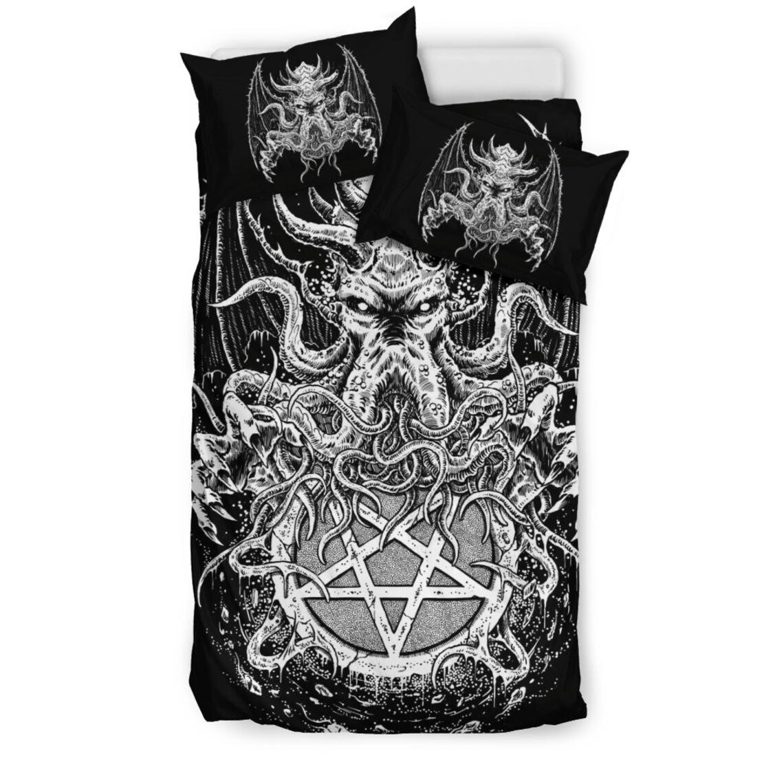 Skull Demon Satanic Pentagram Octopus 3 Piece Duvet Set-skull Bed Cover ...