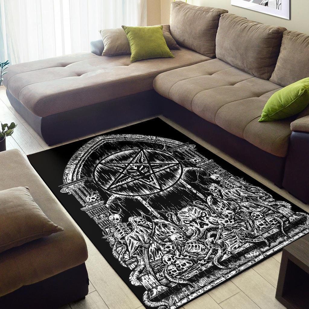 Skull Skeleton Demon Satanic Pentagram Shrine Area Rug-satanic | Etsy