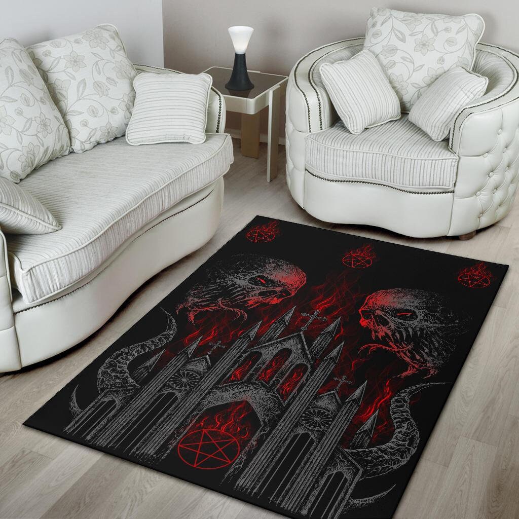 Skull Demon Satanic Pentagram Church Flame Area Rug Dark Color | Etsy