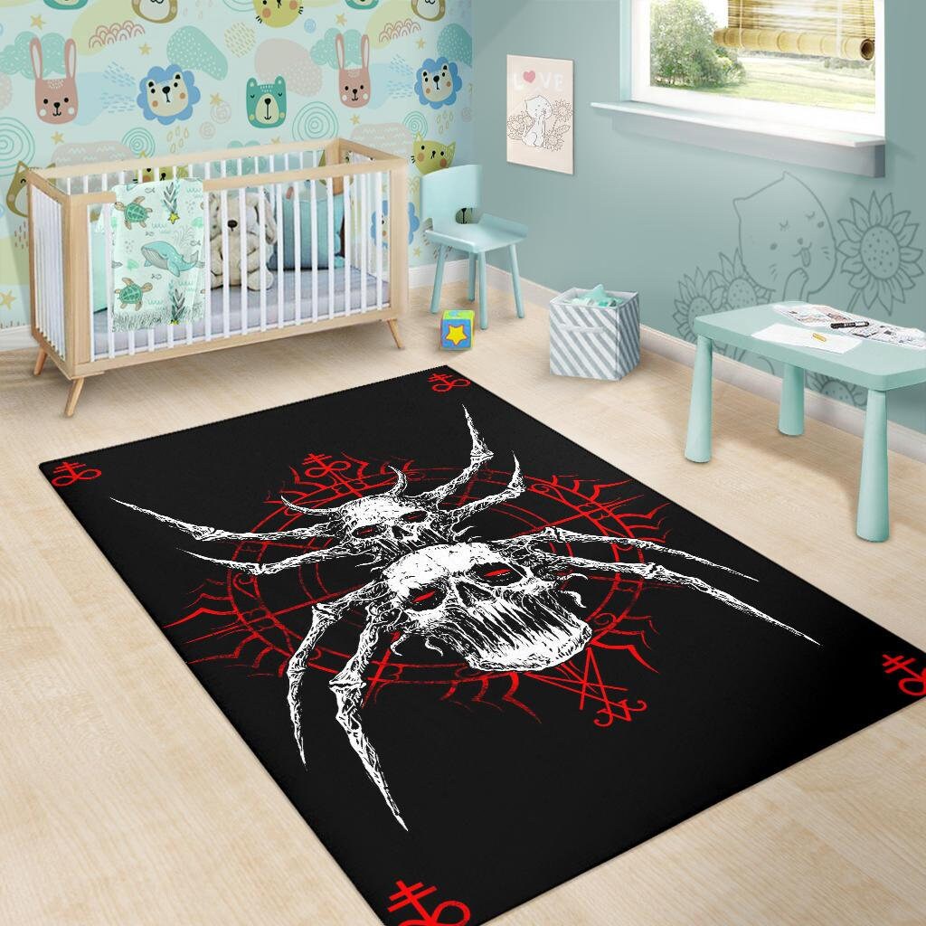 Skull Gothic Satanic Spider Area Rug Red Version-skull | Etsy