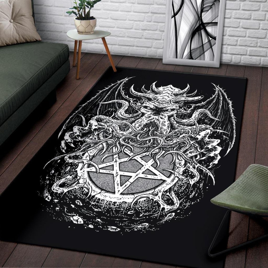 Inverted Pentagram Demon Octopus Area Rug-pentagram Rug-skull Pentagram ...