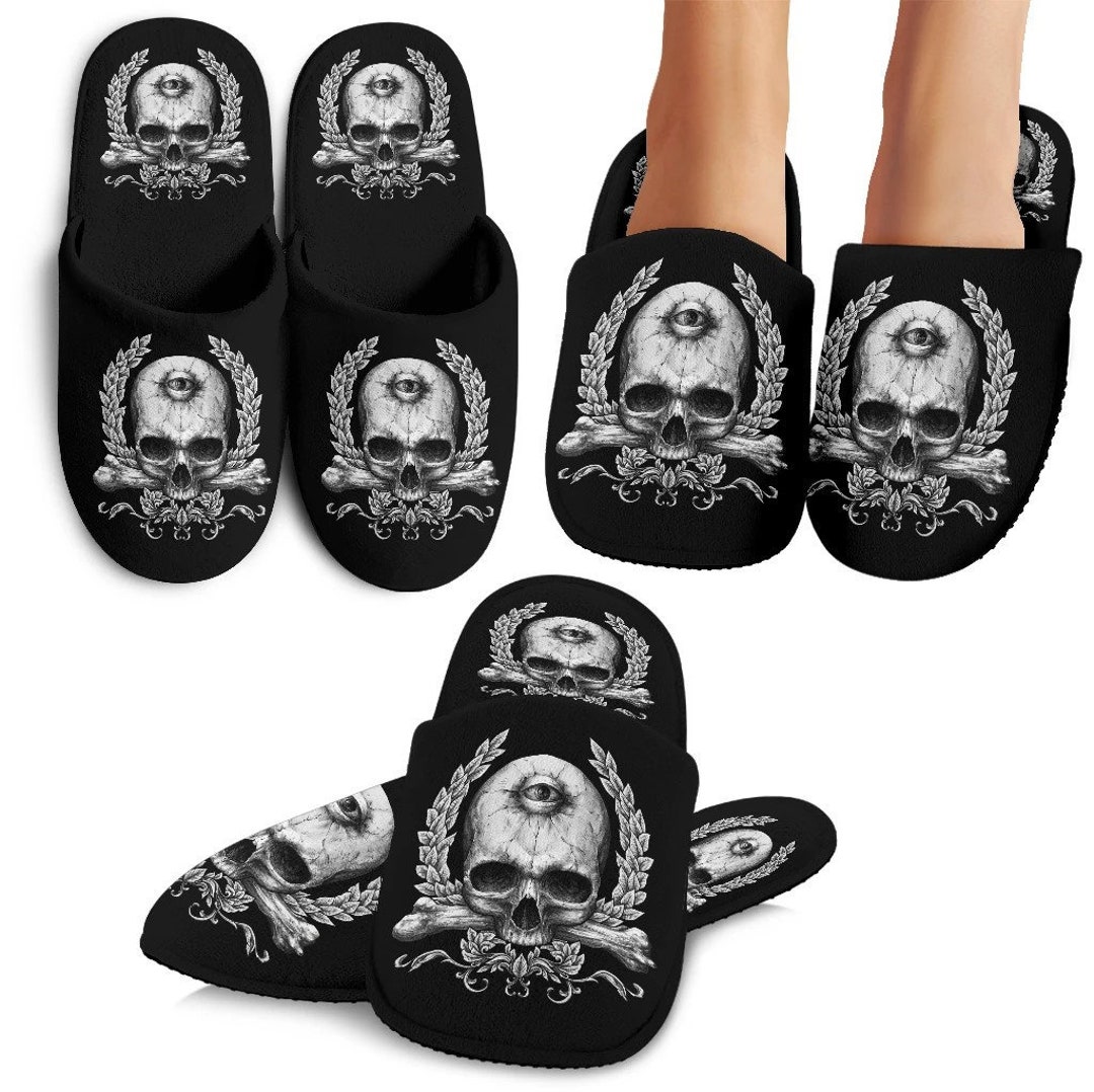 Skull Cyclops Cozy House Slippers Black and White-skull Pajamas-skull ...