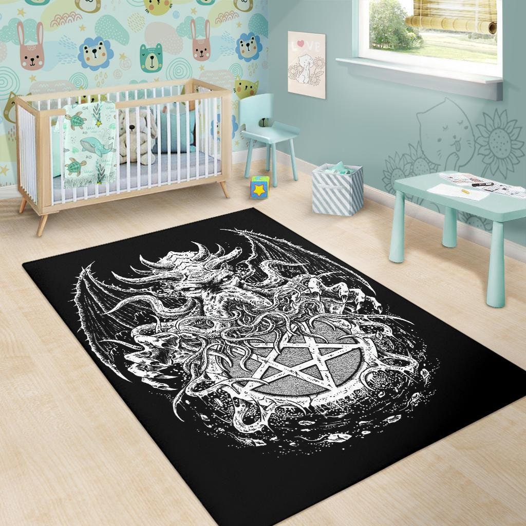 Inverted Pentagram Demon Octopus Area Rug-pentagram Rug-skull Pentagram ...