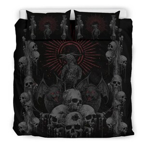 Skull Goth Occult Raven Batwing Cat 3 Piece Duvet Set Dark Color ...