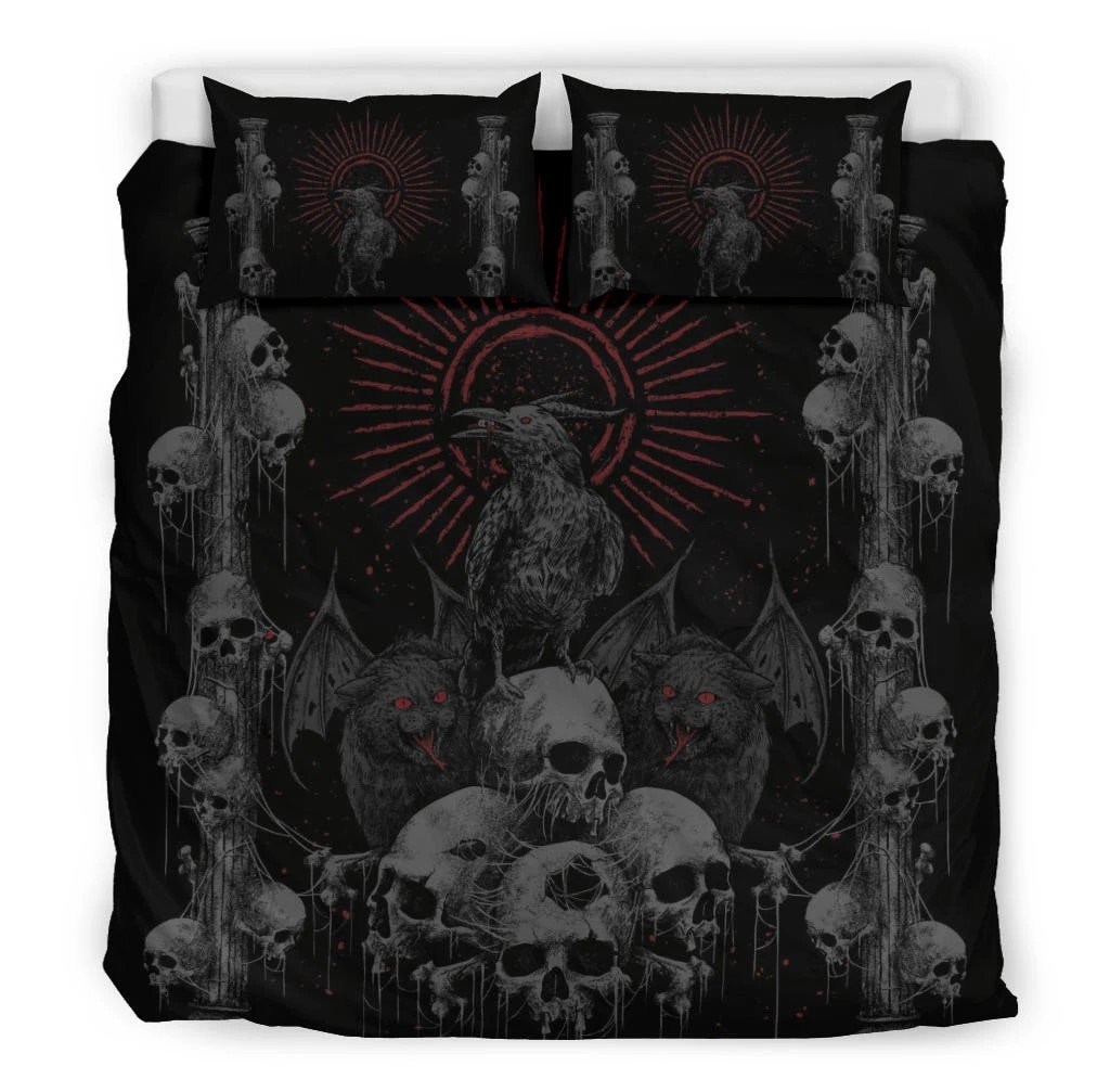 Skull Goth Occult Raven Batwing Cat 3 Piece Duvet Set Dark Color ...