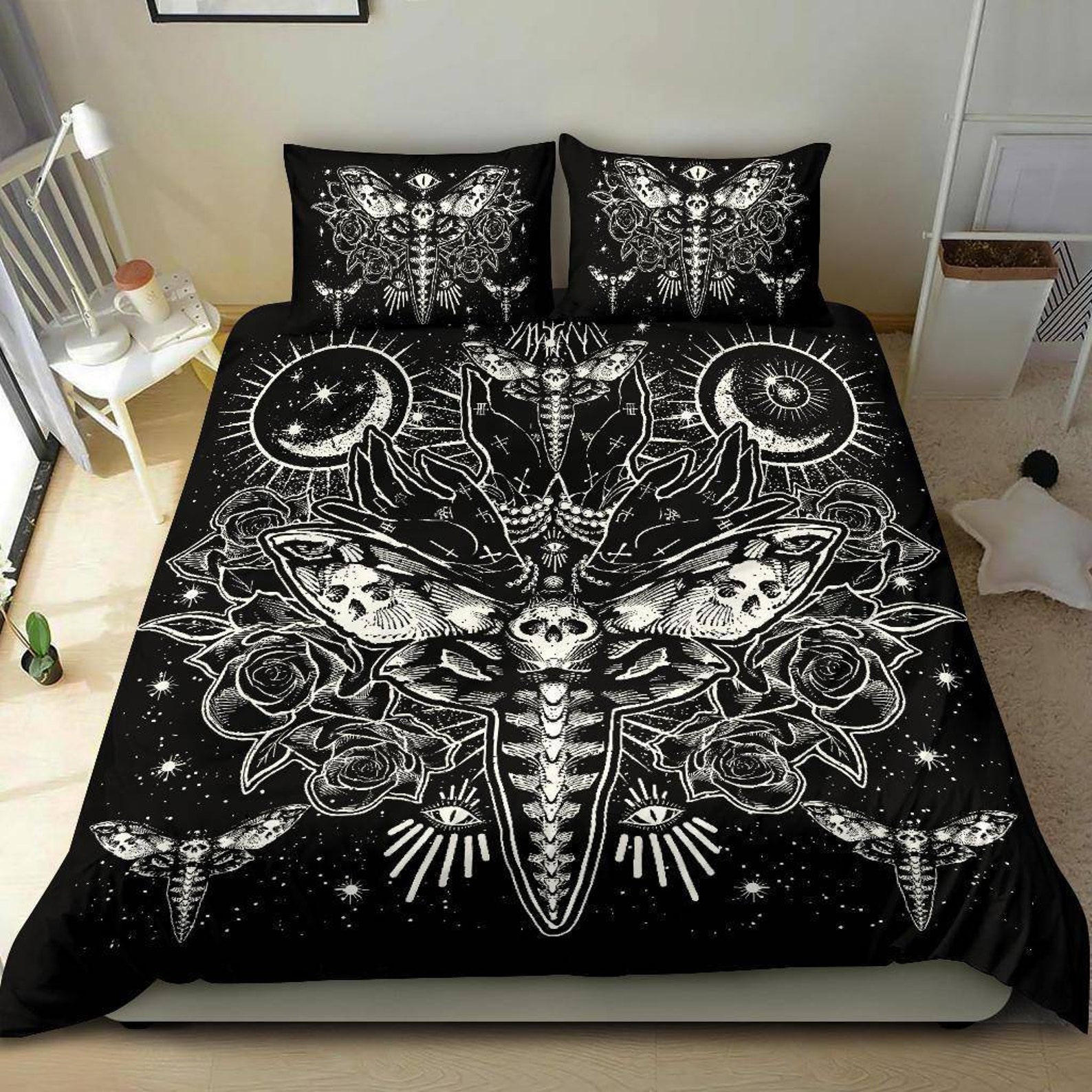 Skull Moth Secret Society Occult Style 3 Piece Duvet Set Black - Etsy