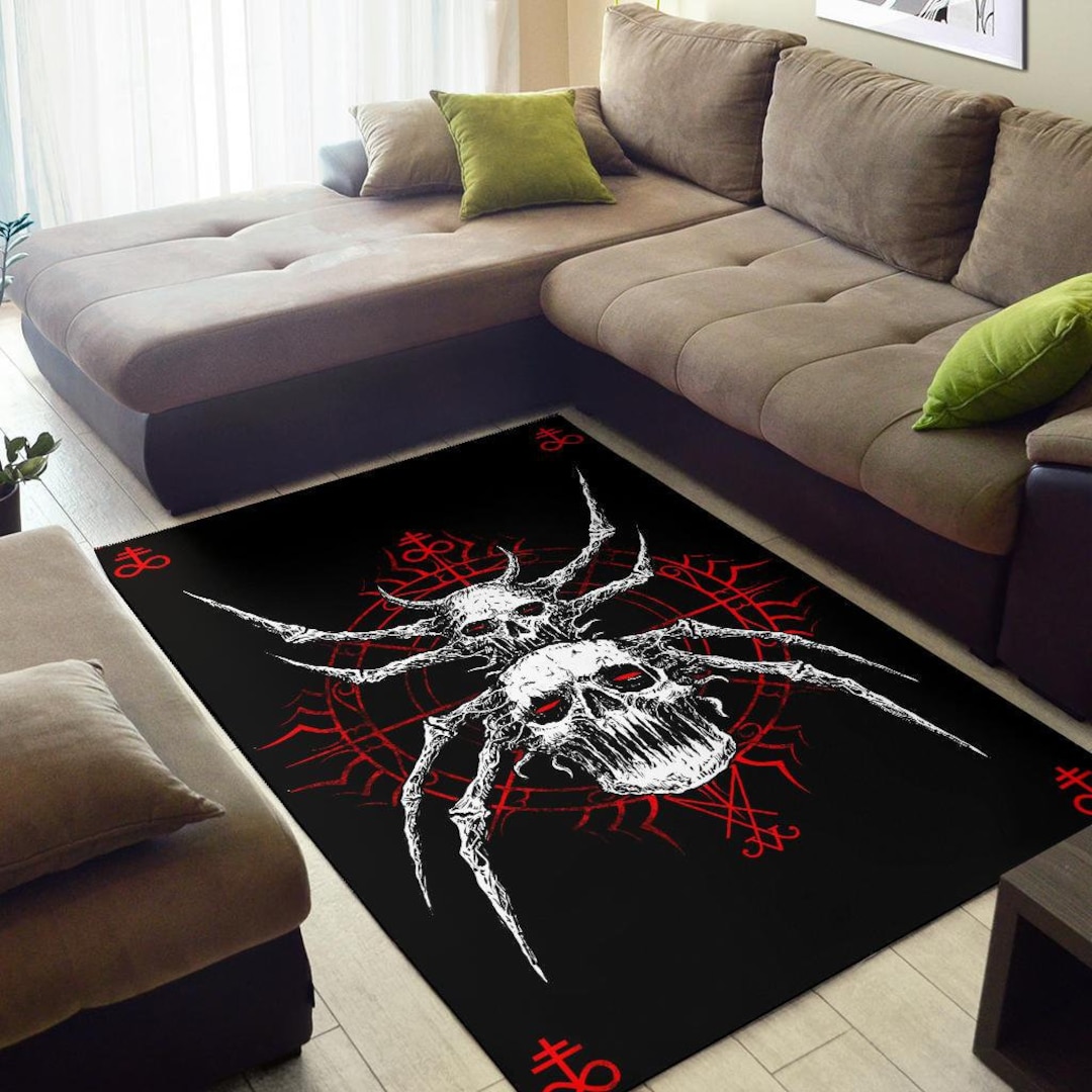 Skull Gothic Satanic Spider Area Rug Red Version-skull Spider-skull Rug ...
