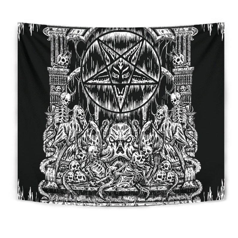 Skull Satanic Pentagram Shrine Huge Wall Tapestry-satanic Wall - Etsy