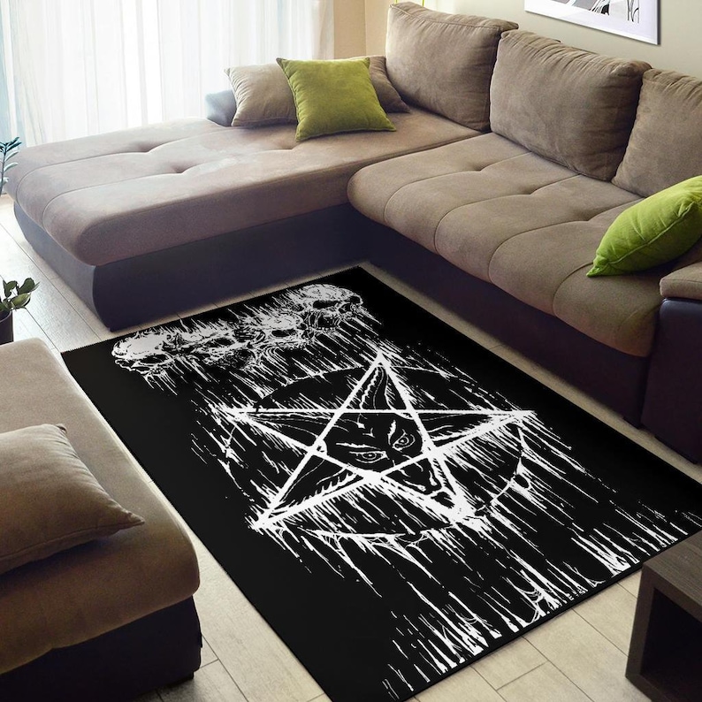 Satanic Skull Melting Inverted Pentagram Area Rug-satanic Skull Rug ...