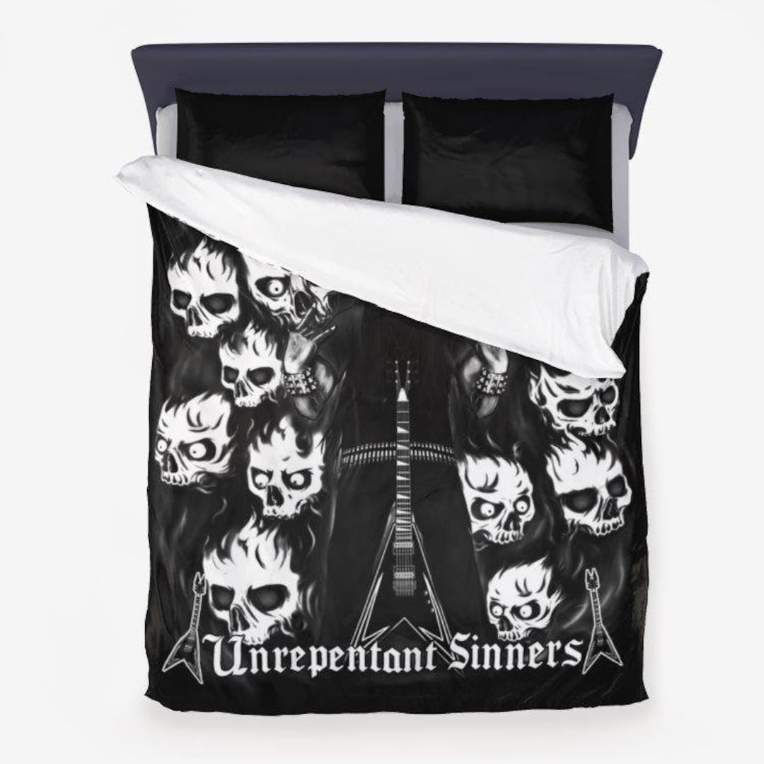 Heavy Metal Room Decor- 3 Piece Bed Set-death Metal Skull Guitar Bed ...
