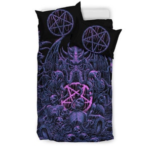 Skull Demon Satanic Pentagram Cthulhu 3 Piece Duvet Set Night Blue Pink ...