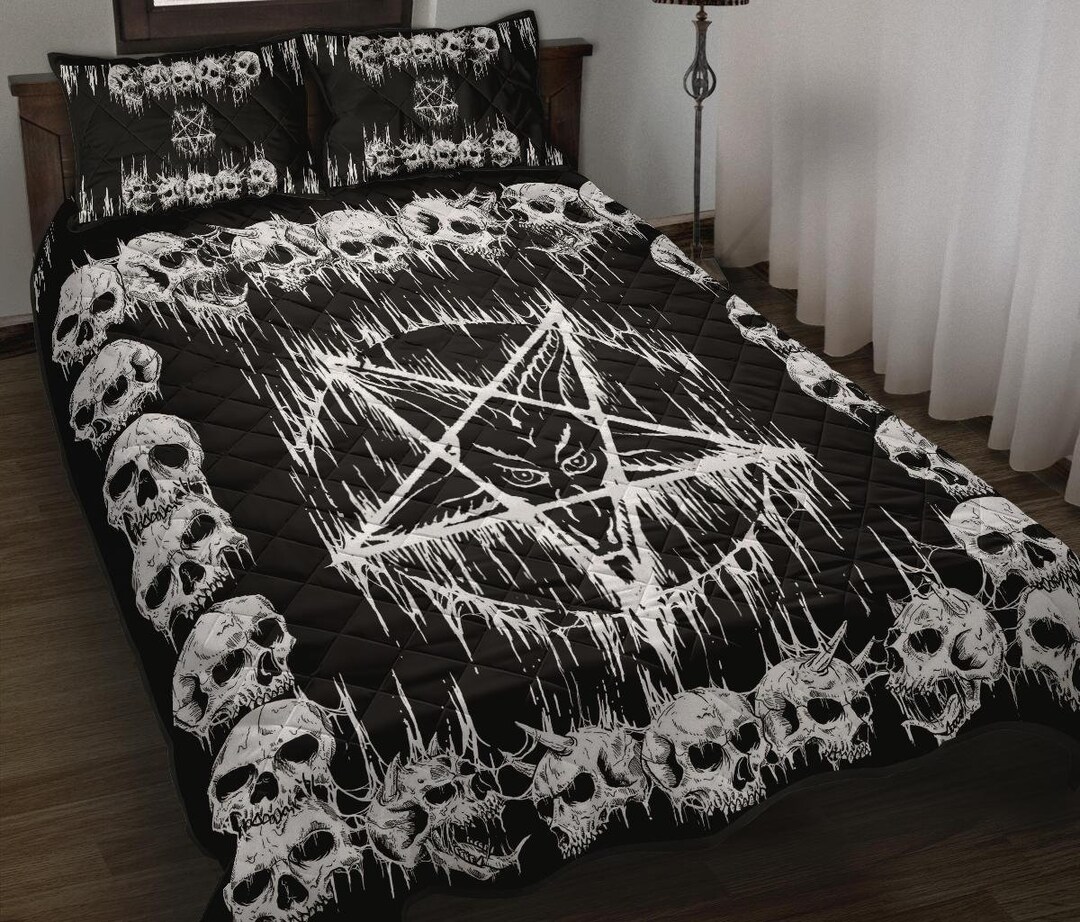 New! Skull Satanic Pentagram Drip Quilt 3 Piece Set With Pillow Room on ...