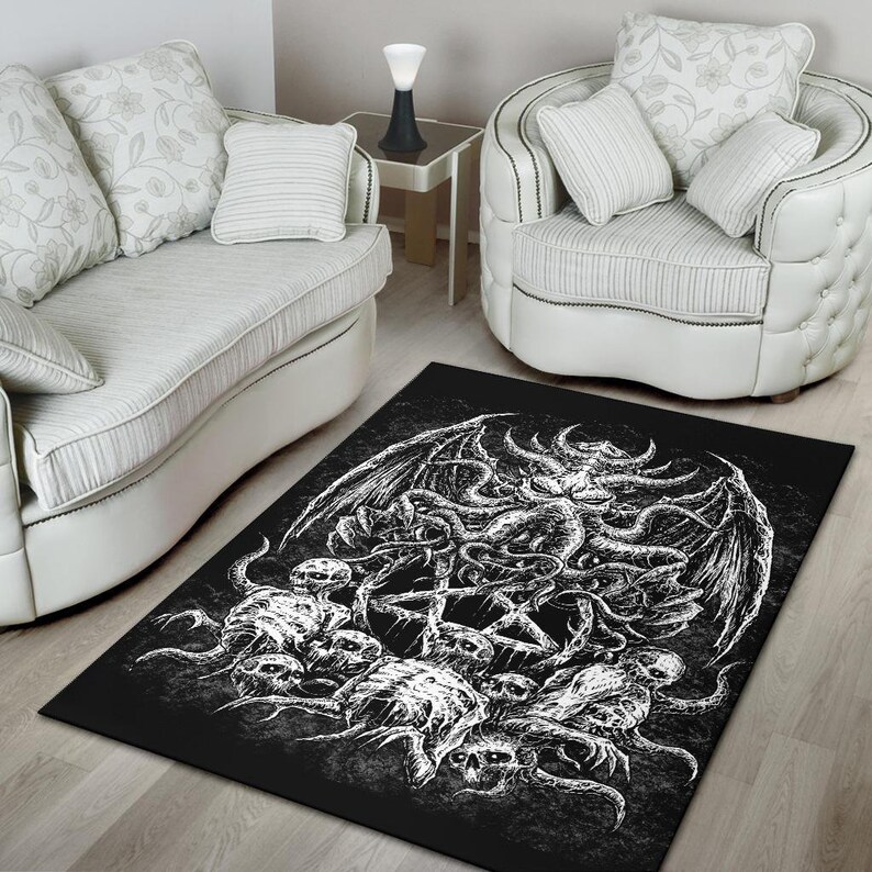 Skull Skeleton Demon Octopus Satanic Pentagram Area Rug Black | Etsy