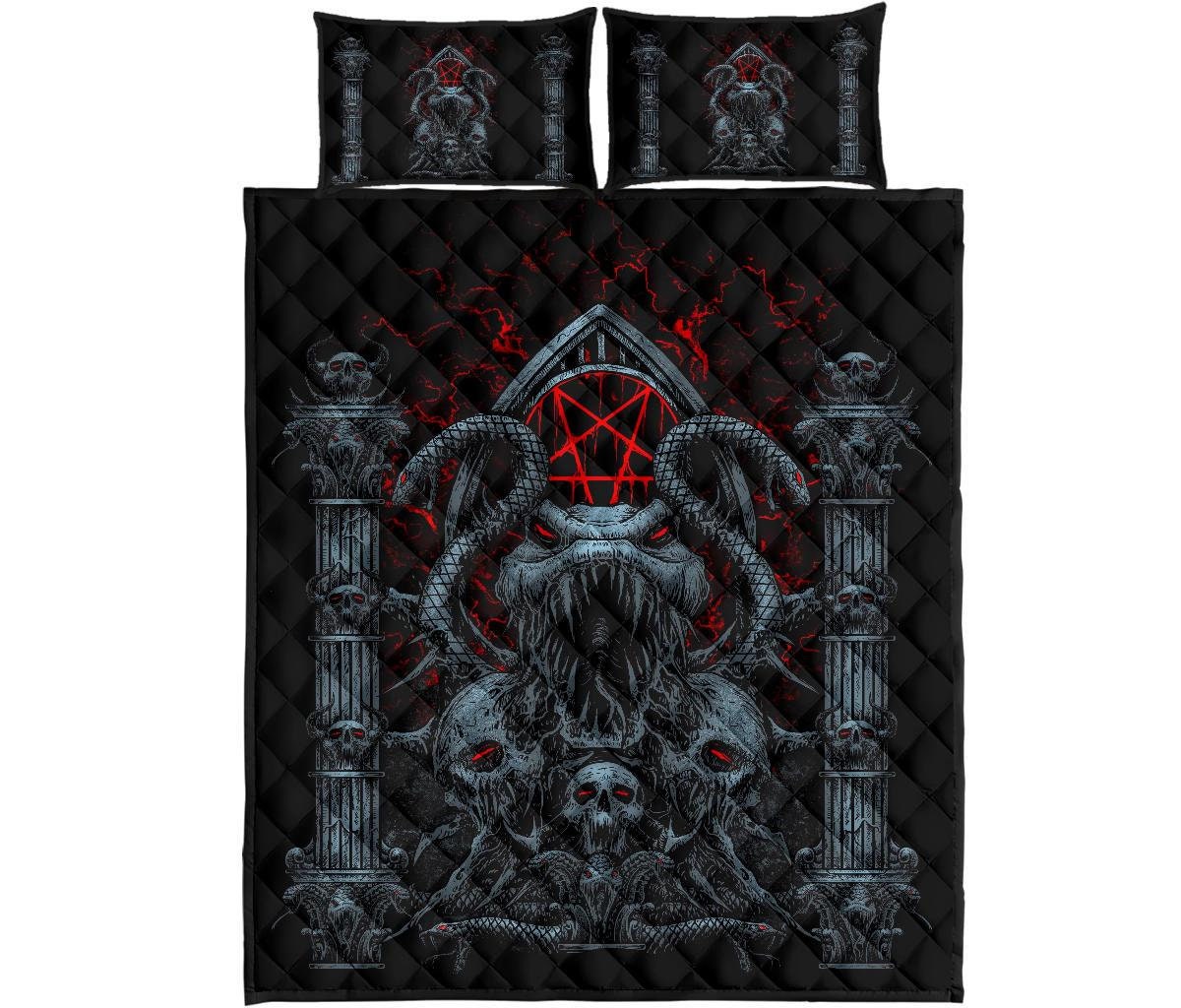Skull Satanic Pentagram Serpent Gate Shrine Quilt 3 Piece Set-gothic ...