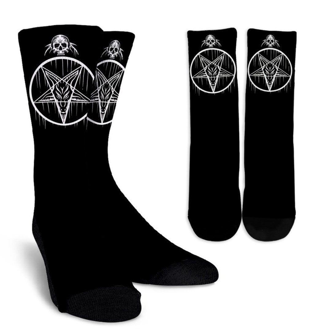 Skull Satanic Pentagram Crew Socks-pentagram Socks-satanic Socks ...