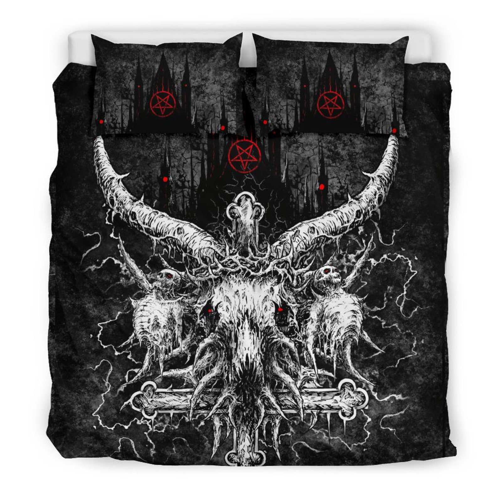 Skull Satanic Crowned Goat With Inverted Pentagram Night | Etsy