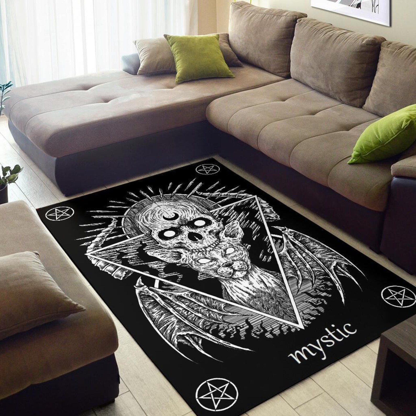 Skull Pentagram Occult Gothic Demon Cat Area Rug-skull Cat - Etsy