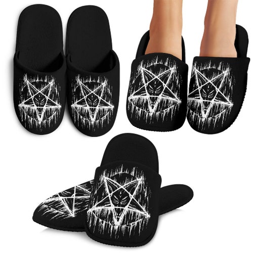 Skull Satanic Pentagram Drip Cozy House Slippers-satanic - Etsy
