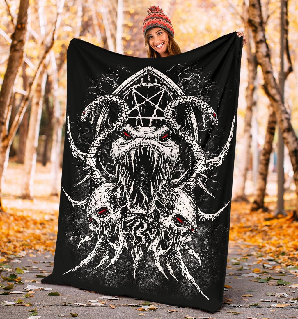 Skull Satanic Pentagram Demon Serpent Blanket Black and White Red Eye ...