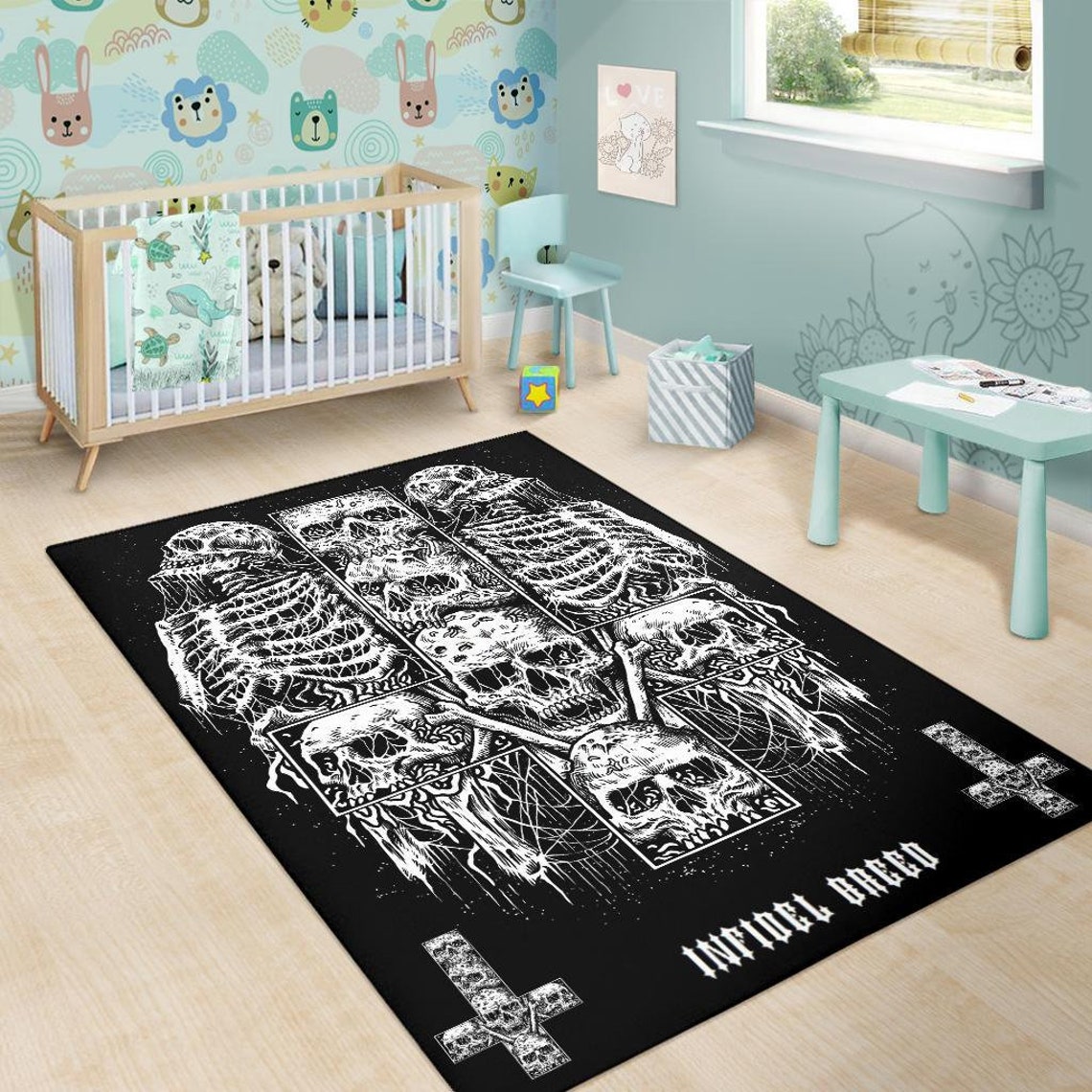 Satanic Skull Inverted Cross Area Rug-inverted Cross Skull Rug-satanic ...
