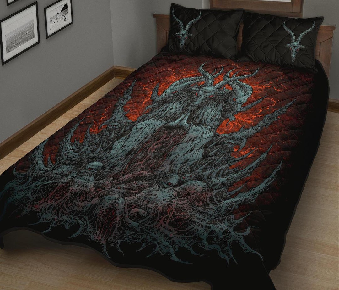 Skull Skeleton Satanic Goat Quilt 3 Piece Bed Set Original Color ...