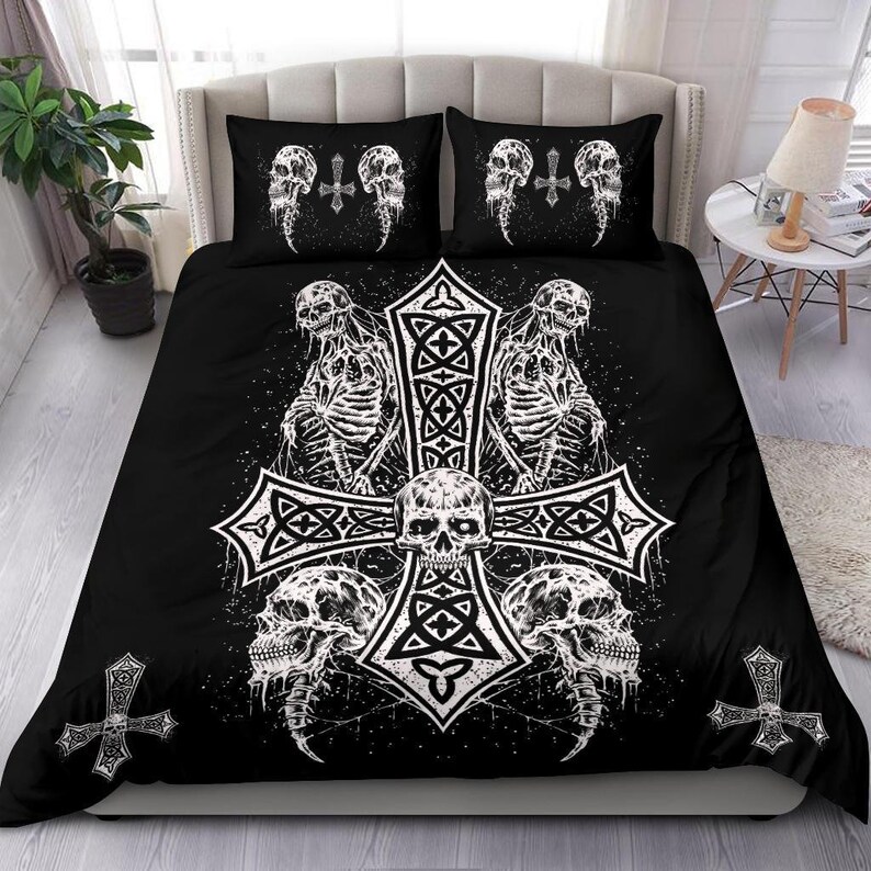 Inverted Skull Skeleton Cross 3 Piece Duvet Set Version 1 - Etsy