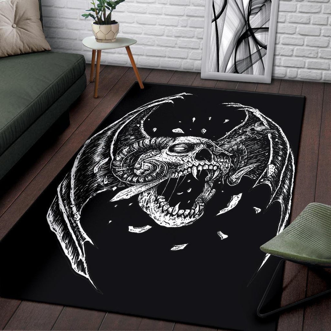 Skull Exploding Demon Dagger Area Rug Long Wing Rug Version-skull Rug ...