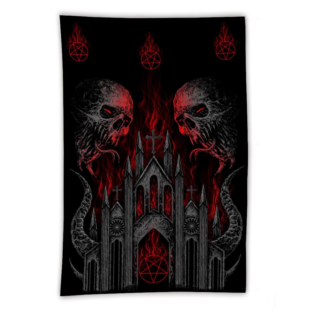 Skull Demon Satanic Pentagram Church Flame Wall Decoration Tapestry 39 ...